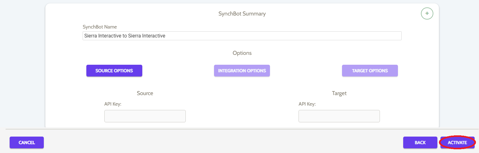 Setup: Sierra Interactive to Sierra Interactive Integration